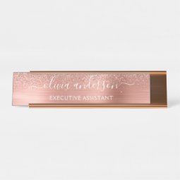 Modern Professional Rose Gold Sparkle Glitter Desk Desk Name Plate | Zazzle