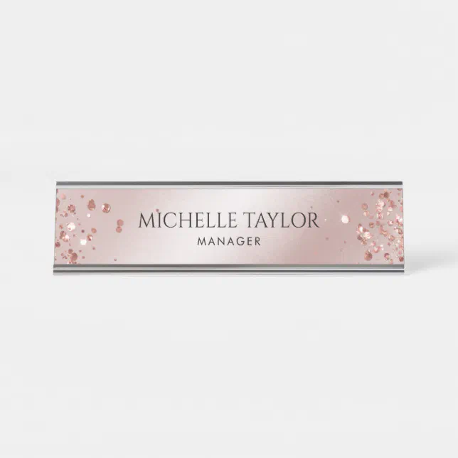Modern Professional Rose Gold Sparkle Glitter Desk Name Plate | Zazzle