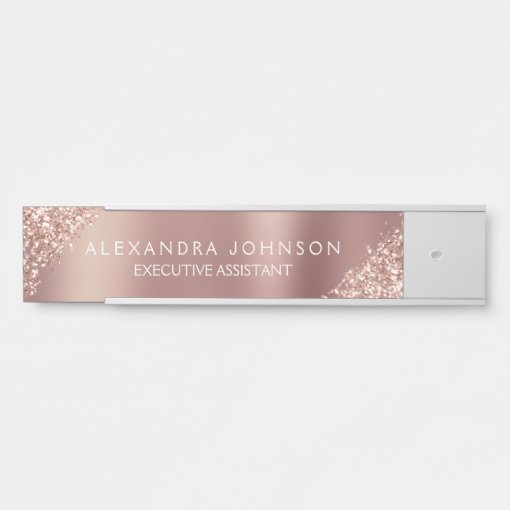 Modern Professional Rose Gold Sparkle Glitter Door Sign | Zazzle