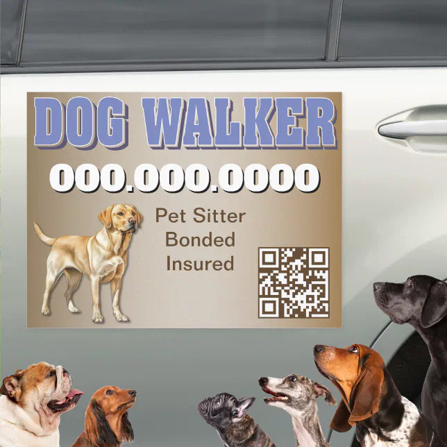 Modern Professional Service QR Code Dog Walker Car Magnet | Zazzle