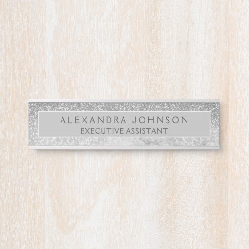 Modern Professional Silver Glitter Marble Door Sign | Zazzle