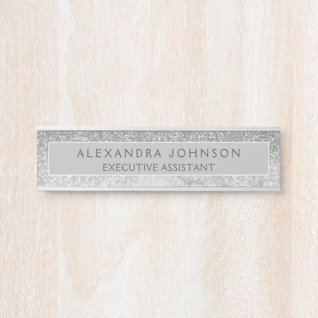 Modern Professional Silver Glitter Marble Door Sign | Zazzle