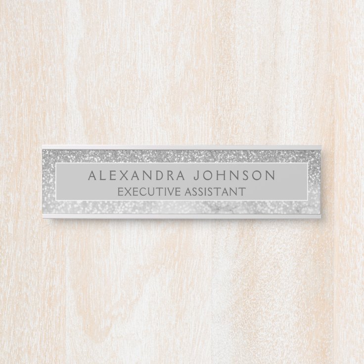 Modern Professional Silver Glitter Marble Door Sign | Zazzle