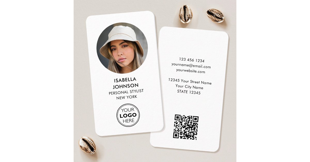 Modern Profile Photo Logo QR Code White Business Card | Zazzle