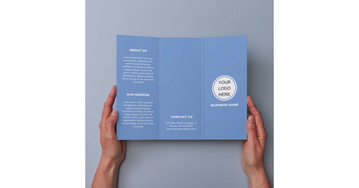 Modern Promotional Logo Blue Trifold Brochure | Zazzle
