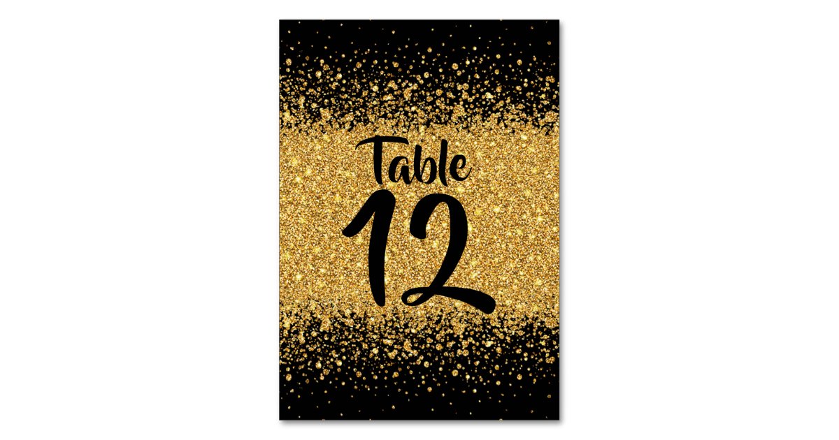 Modern Pure Gold Glitter and black Table Number | Zazzle