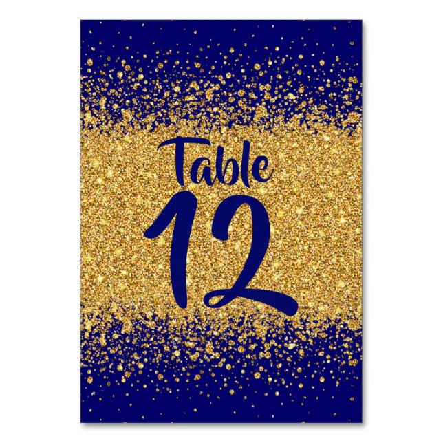 Modern Pure Gold Glitter on Royal Blue Table Number | Zazzle