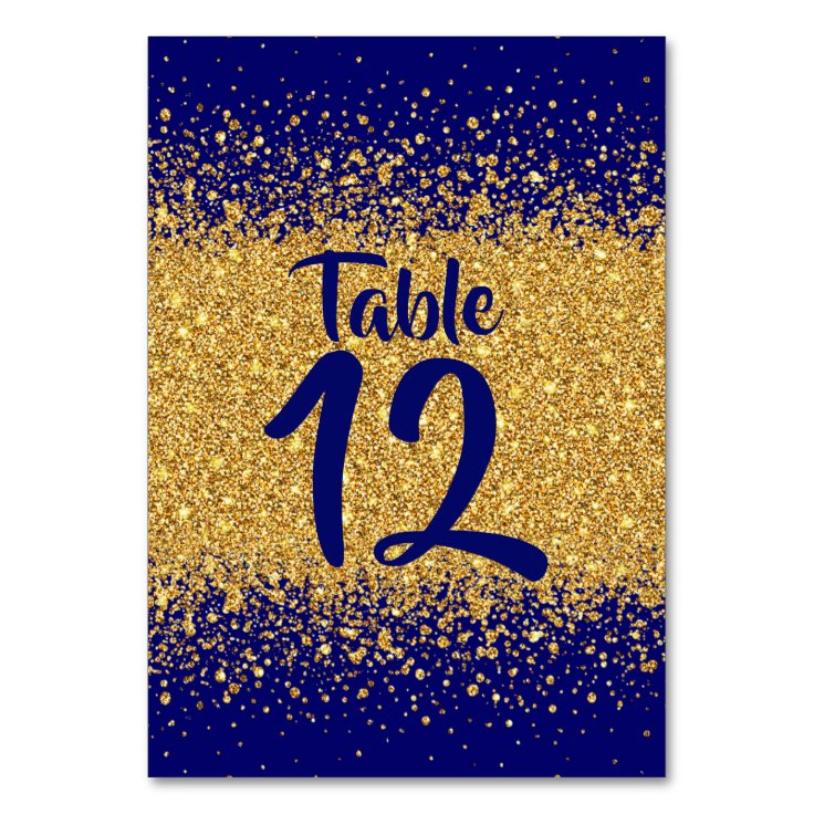 Modern Pure Gold Glitter on Royal Blue Table Number | Zazzle