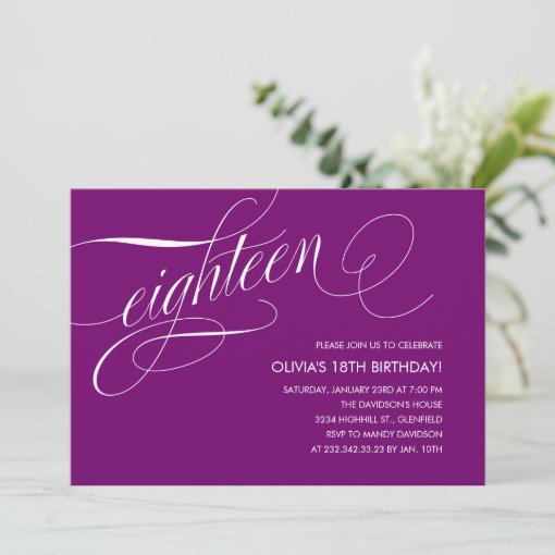 Modern Purple 18th Birthday Invitations | Zazzle