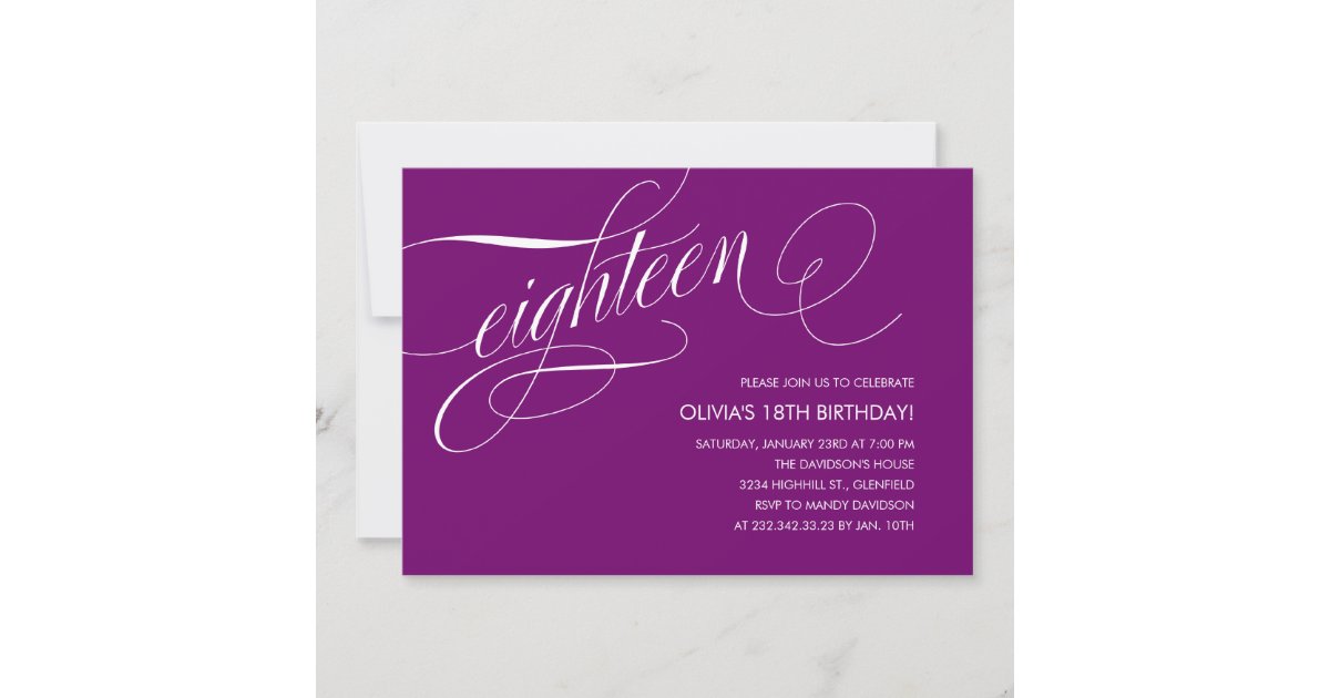 Modern Purple 18th Birthday Invitations | Zazzle