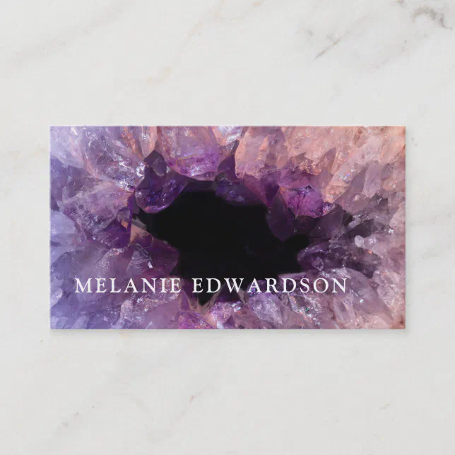 Modern purple amethyst gemstone geode mineral business card | Zazzle