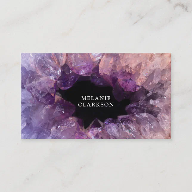 Modern purple amethyst gemstone geode mineral business card | Zazzle