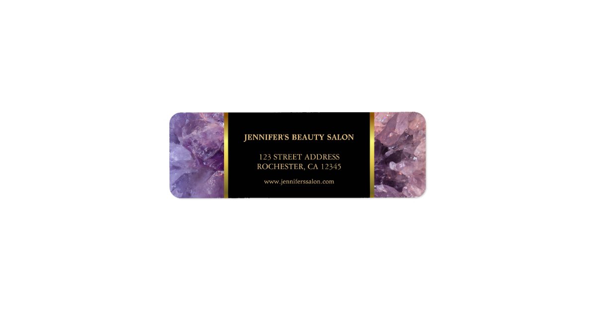 Modern purple amethyst gemstone gold return addres label | Zazzle