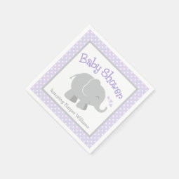 Modern Purple and Gray Elephant Girl Baby Shower Napkins | Zazzle