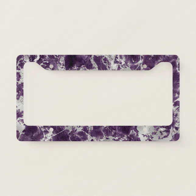 Modern Purple and Silver Marble Pattern License Plate Frame | Zazzle