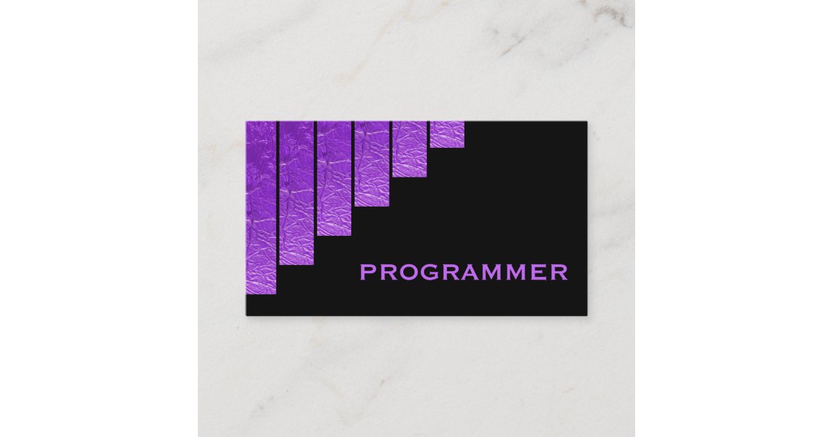 Modern purple, black vertical stripes programmer business card | Zazzle