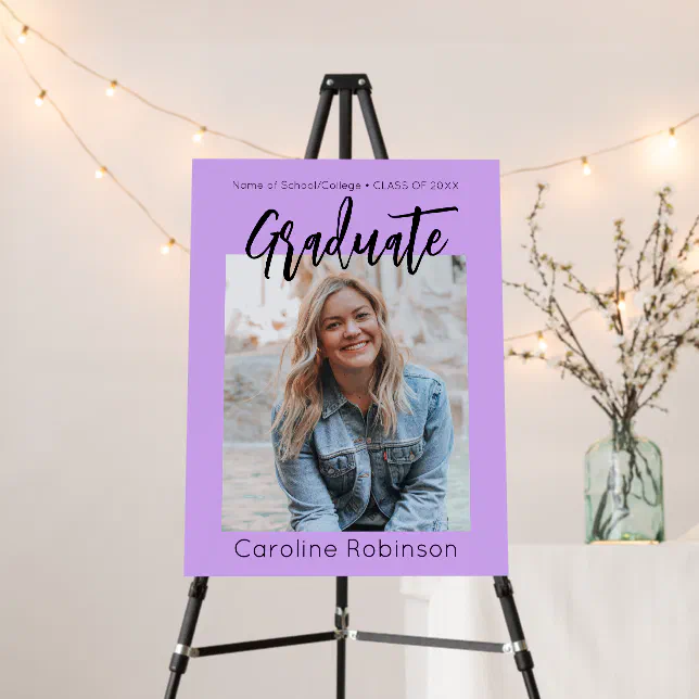 Modern purple Calligraphy Photo Graduation Foam Board | Zazzle