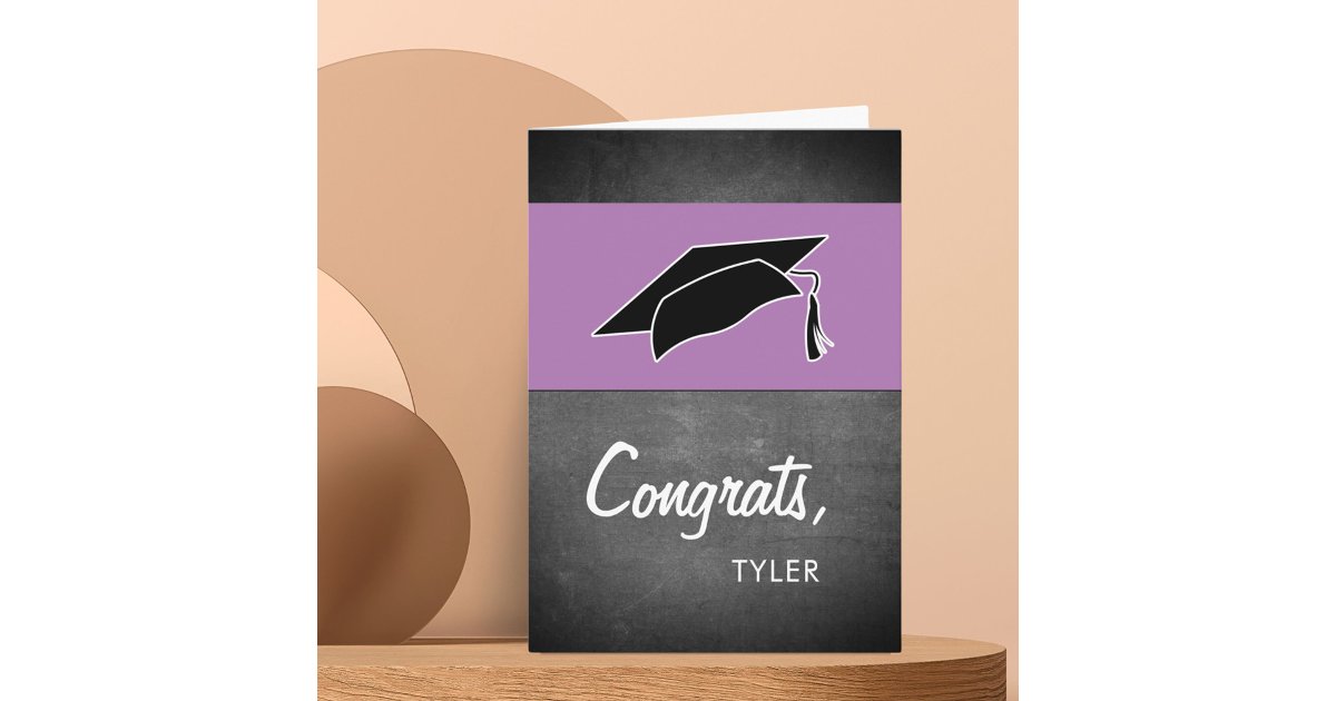 Modern Purple Congrats Chalkboard Graduation Cap Card | Zazzle