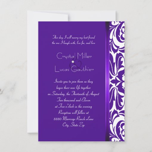 Modern Purple Damask Elegant Wedding Invitation | Zazzle