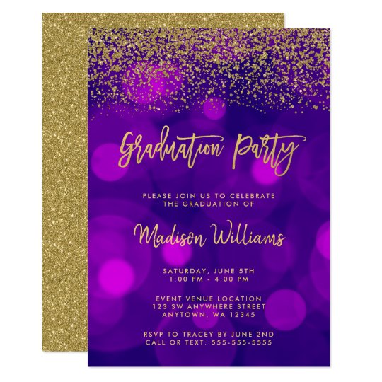 Modern Purple Faux Gold Glitter Graduation Party Invitation | Zazzle.com