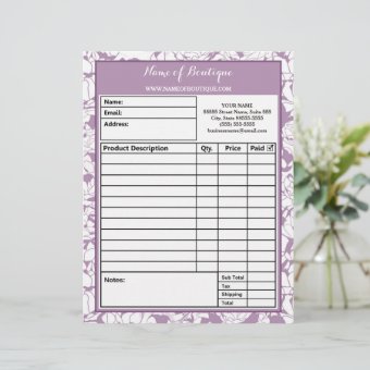 Modern Purple Floral Girly Beauty Salon Order Form Letterhead | Zazzle