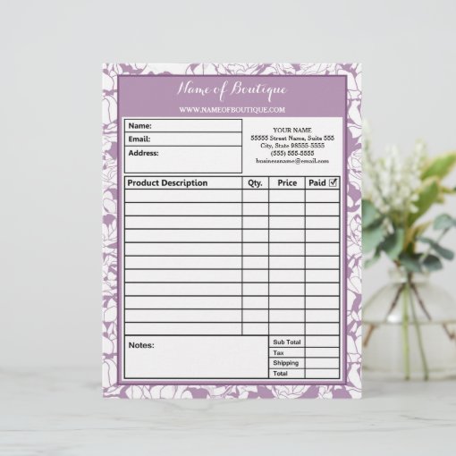 Modern Purple Floral Girly Beauty Salon Order Form Letterhead | Zazzle