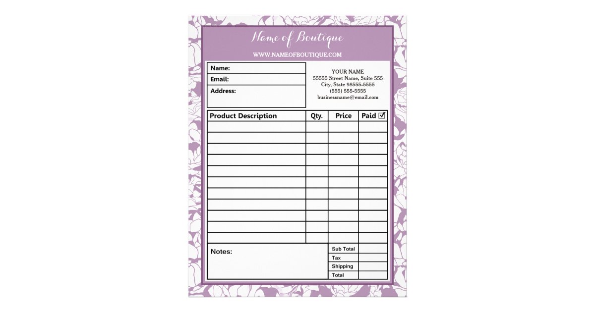 Modern Purple Floral Girly Beauty Salon Order Form Letterhead | Zazzle.com
