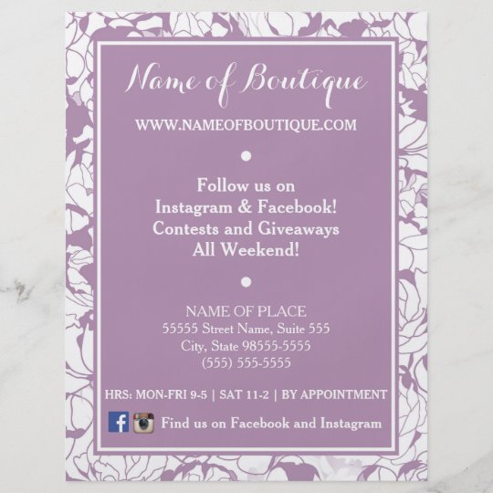 Modern Purple Floral Girly Boutique Events Flyer | Zazzle.com