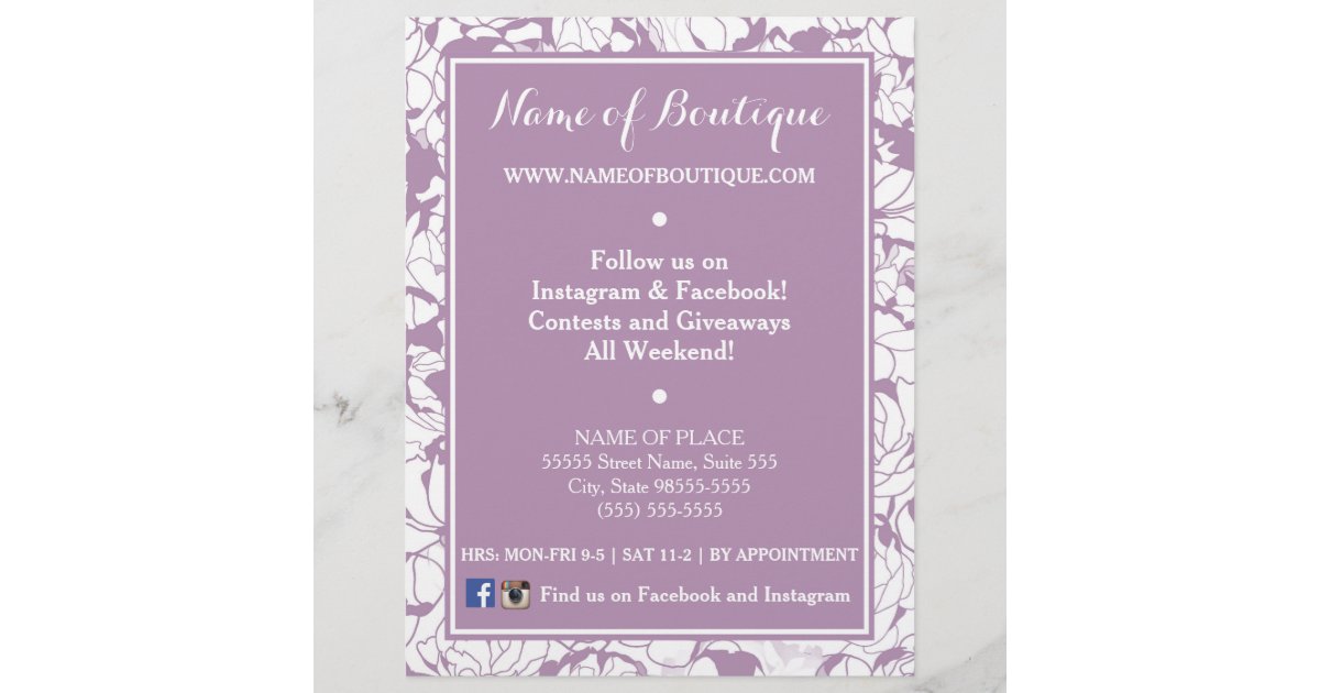 Modern Purple Floral Girly Boutique Events Flyer | Zazzle