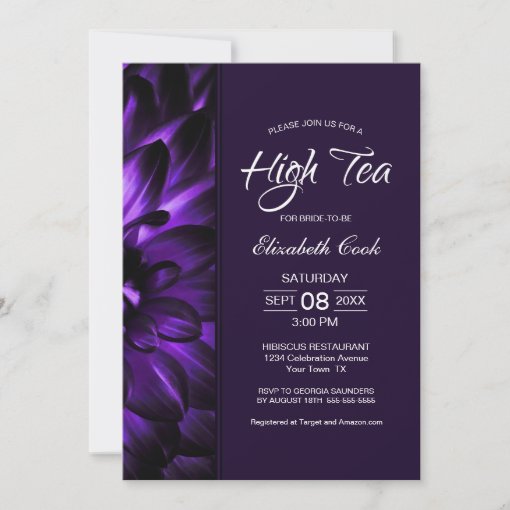 Modern Purple Floral High Tea Bridal Shower Invitation | Zazzle