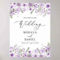Modern Purple Floral Welcome to our Wedding Poster | Zazzle