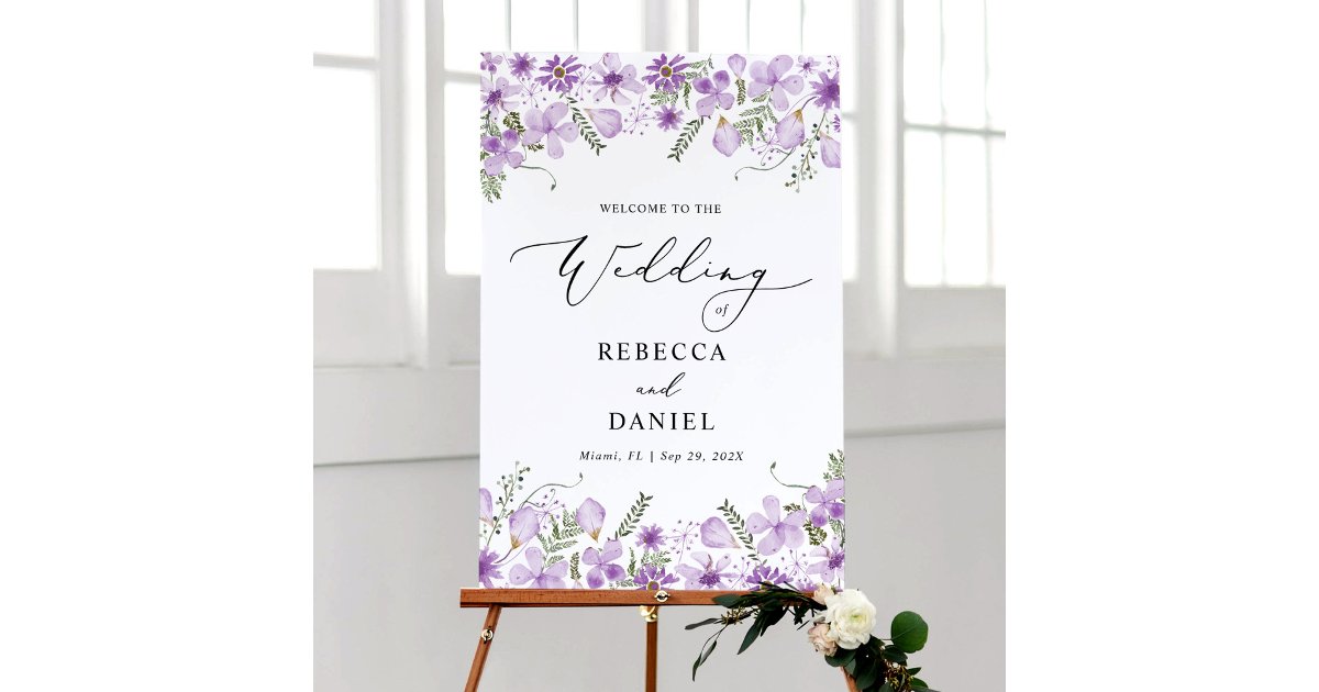 Modern Purple Floral Welcome to our Wedding Poster | Zazzle