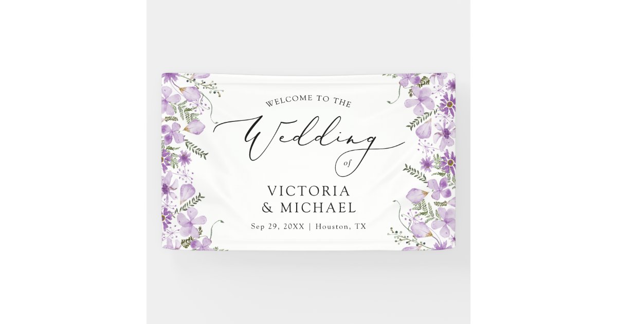 Modern Purple Floral Welcome to Wedding Banner | Zazzle