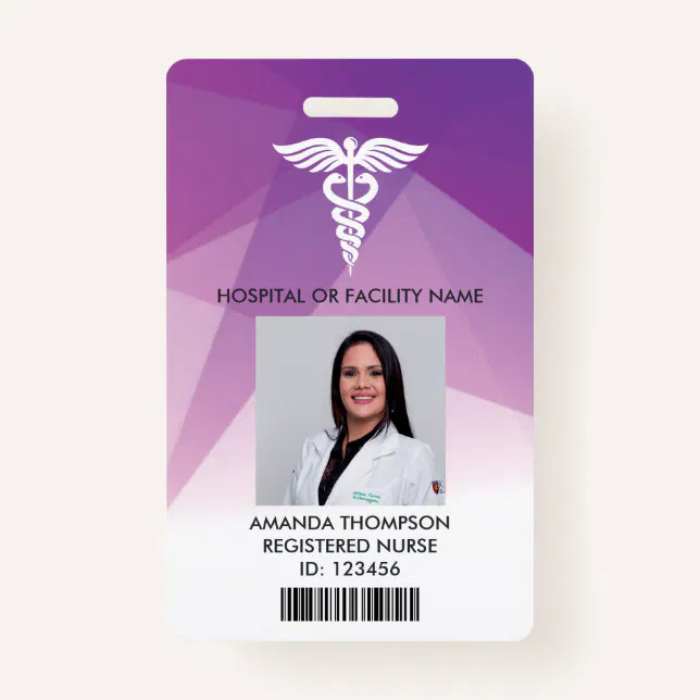Modern Purple Geometric Registered Nurse Photo ID Badge | Zazzle
