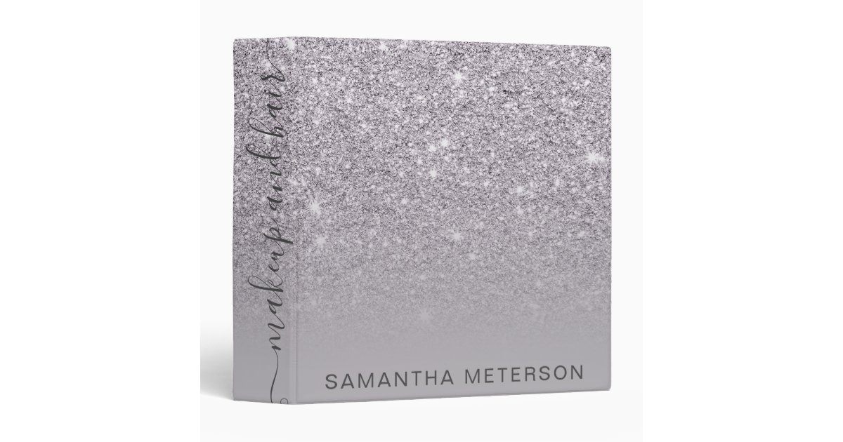 Modern purple glitter ombre lavender makeup hair 3 ring binder | Zazzle