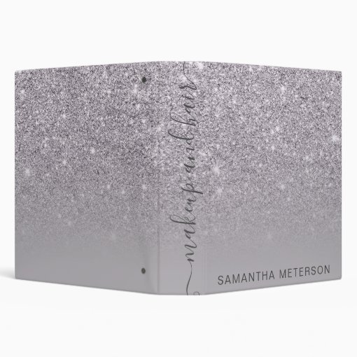 Modern purple glitter ombre lavender makeup hair 3 ring binder | Zazzle