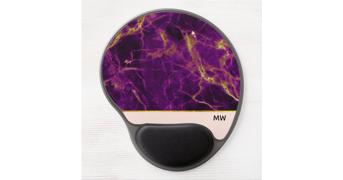 Modern Purple & Gold Abstract Marble Monogram Gel Mouse Pad | Zazzle