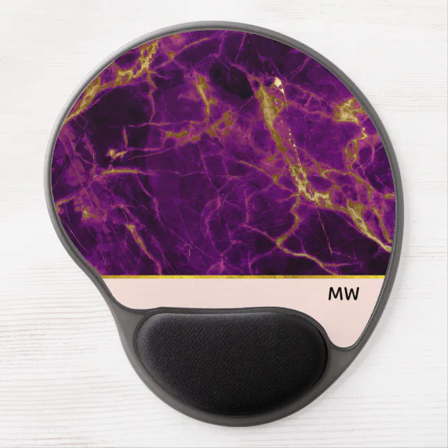 Modern Purple & Gold Abstract Marble Monogram Gel Mouse Pad | Zazzle