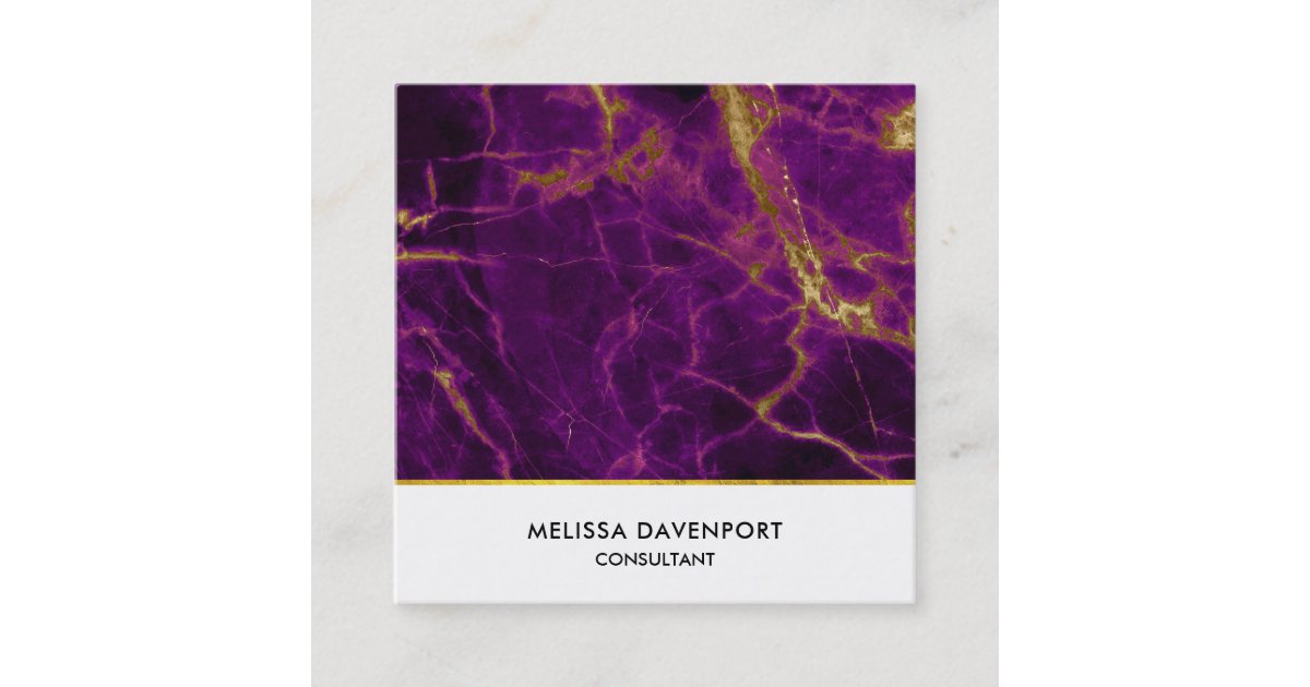 Modern Purple & Gold Abstract Marble Square Business Card | Zazzle
