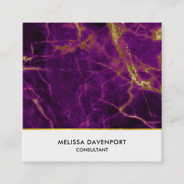 Modern Purple & Gold Abstract Marble Square Business Card | Zazzle
