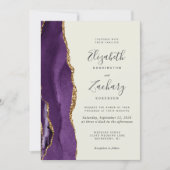 Modern Purple Gold Agate Ivory Wedding Invitation | Zazzle