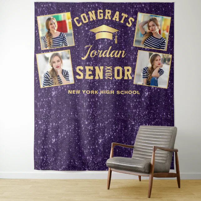 Modern Purple Graduation 4 Photo Booth Backdrop | Zazzle