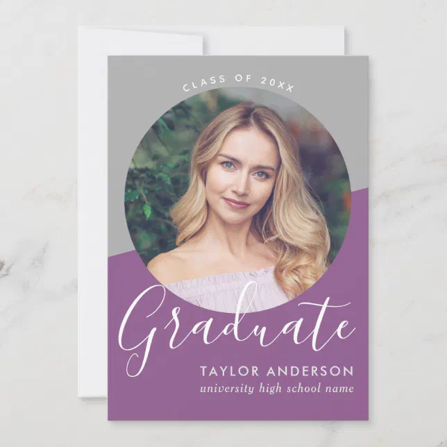 Modern Purple Gray Girl Photo Graduation Invitation | Zazzle