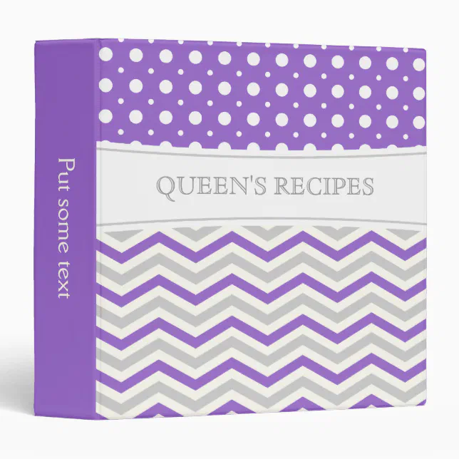 Modern purple, grey, white chevron & polka dot 3 ring binder | Zazzle