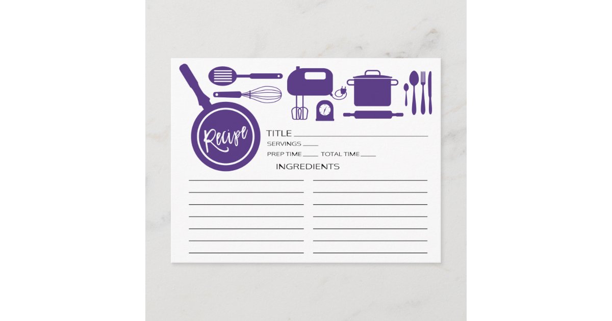 Modern Purple Kitchen Utensils Recipe Card | Zazzle