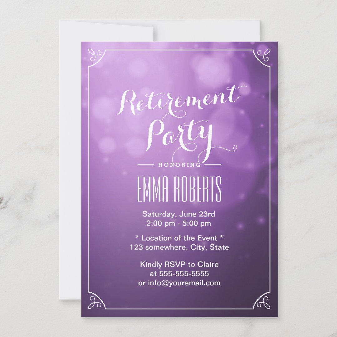Modern Purple Lights Elegant Retirement Party Invitation | Zazzle