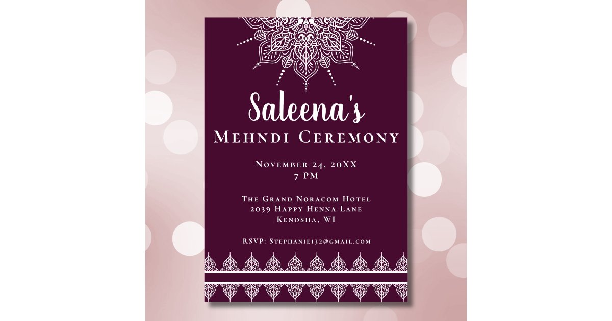 Modern Purple Mandala Mehndi Ceremony Invitation | Zazzle