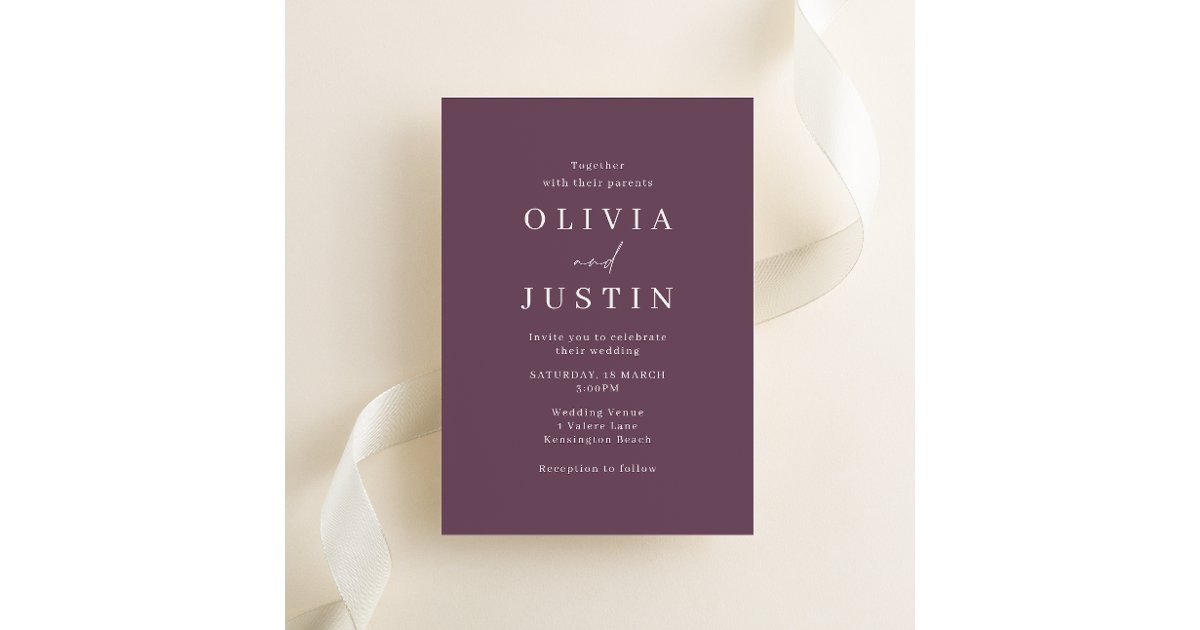 Modern Purple Mauve Wedding Invitation | Zazzle