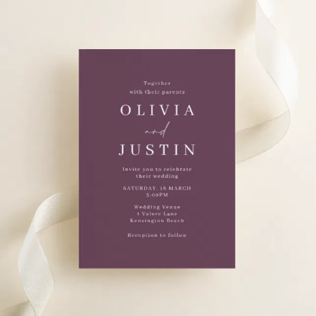 Modern Purple Mauve Wedding Invitation | Zazzle