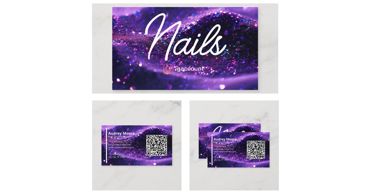 Modern Purple Professional Card QR Code Nail Tech | Zazzle